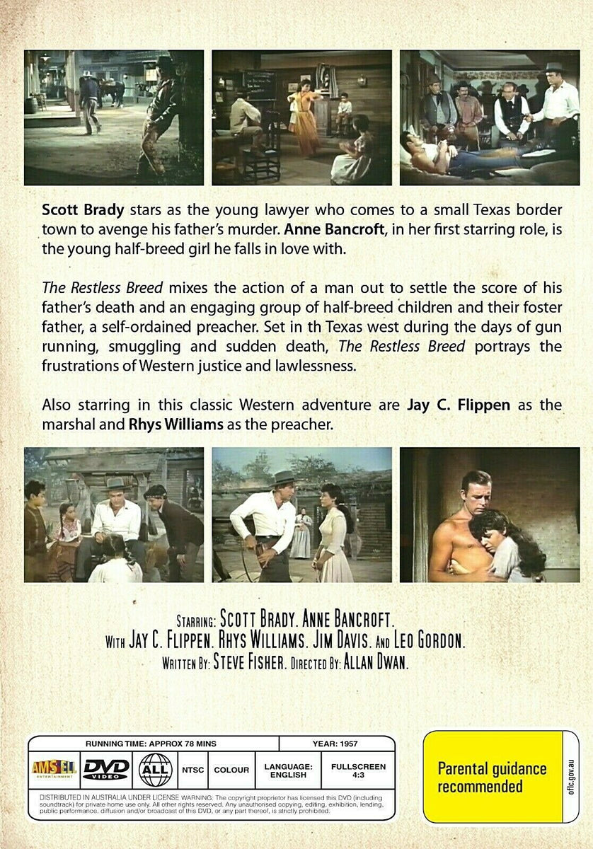 The Restless Breed (1957) - DVD - Scott Brady, Anne Bancroft