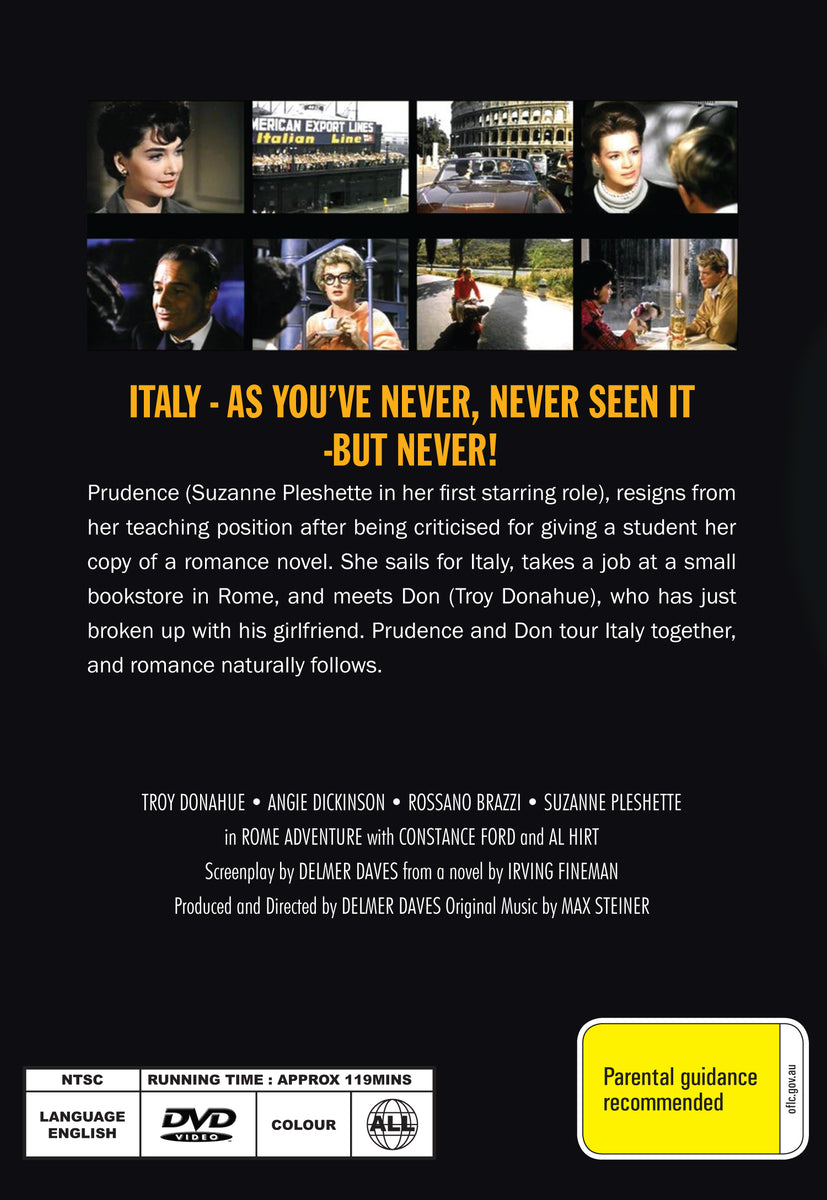 Rome Adventure (1962) - DVD - Troy Donahue, Suzanne Pleshette